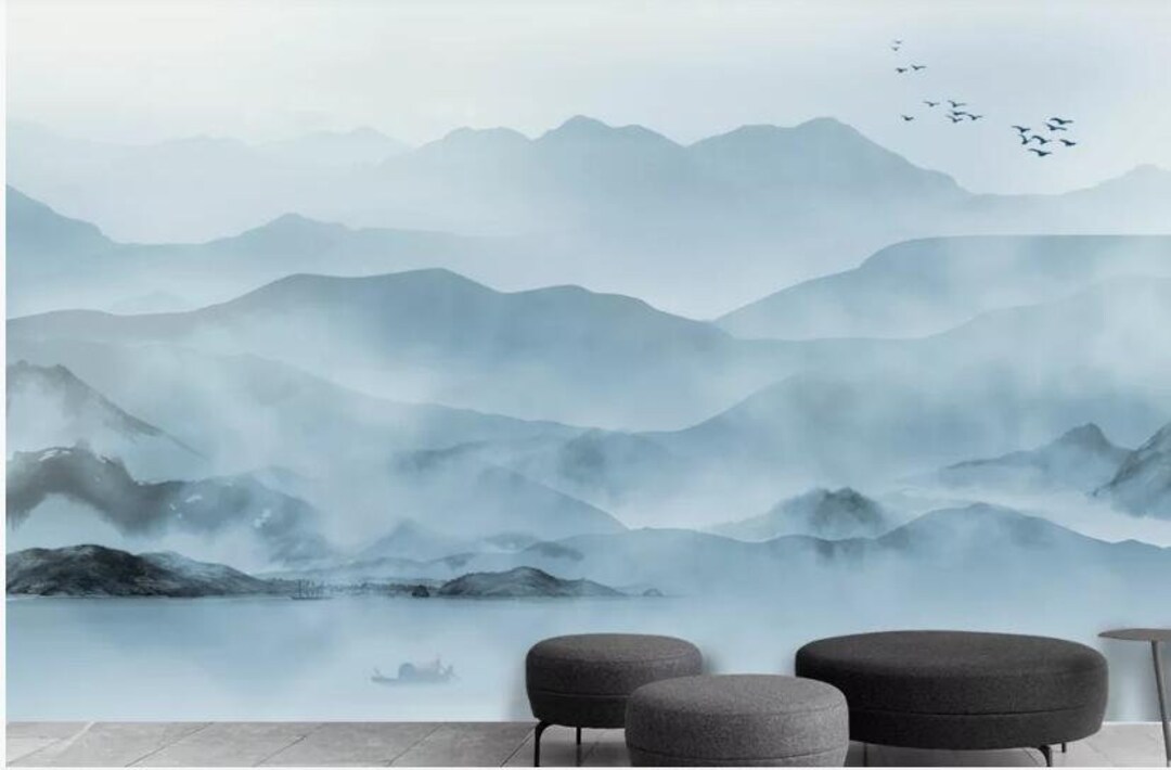 Misty Foggy Abstract Mountains Landscape Wallpaper Wall Mural, Scerene ...