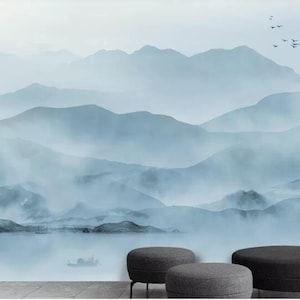 Misty Foggy Abstract Mountains Landscape Wallpaper Wall Mural, Scerene ...