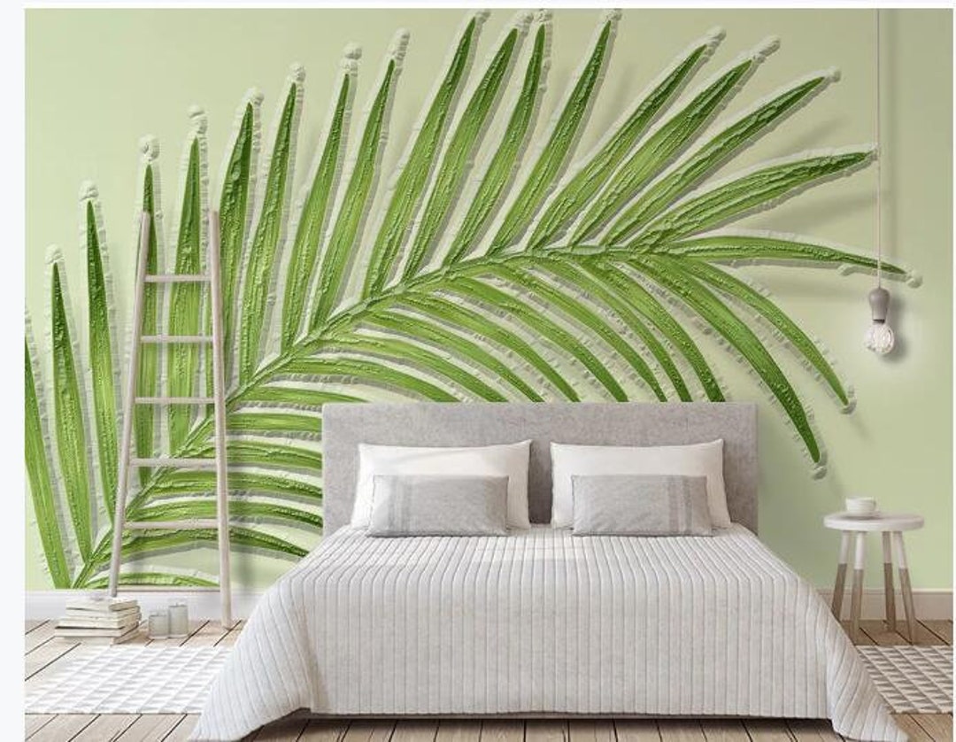 Simple Just One Large Green Palm Leaf Wallpaper Wall Mural, One Large ...