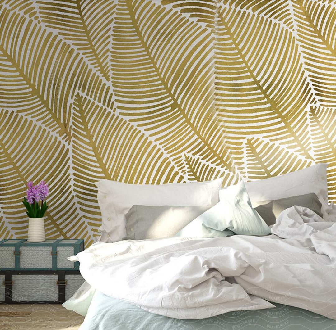 Yellow Palm Leaves Wallpaper Wall Mural Palm Leaves Wall - Etsy