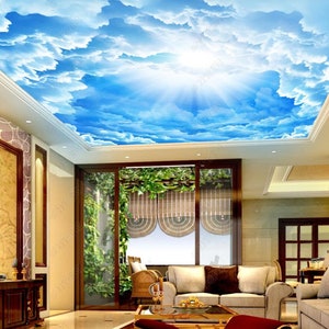 Blue Sky, White Clouds, Suspended Ceiling Mural, Cloudy Sky Sunshine Ceiling Mural - Etsy
