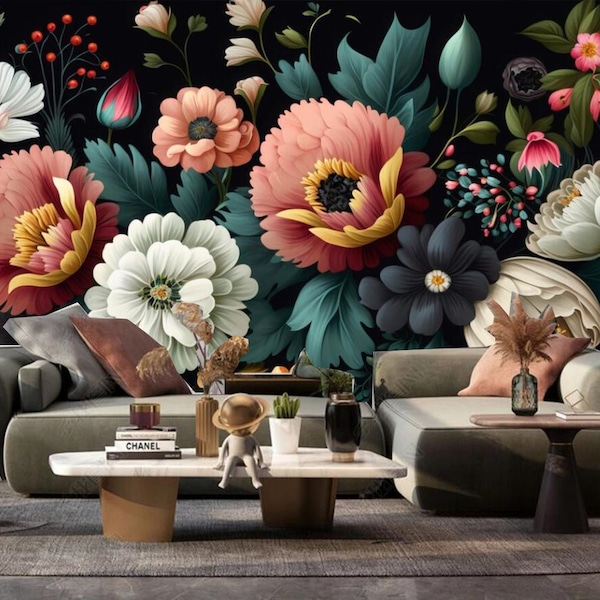 Bold Floral Wallpaper - Etsy