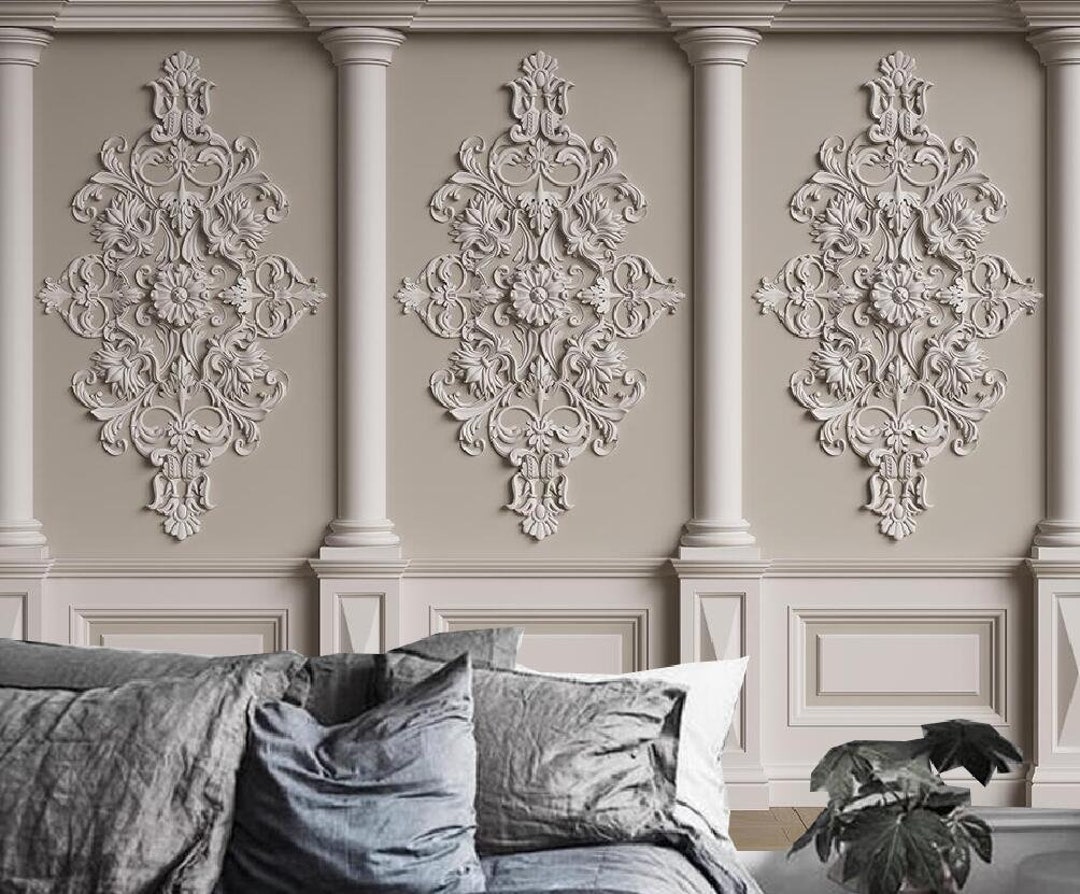 3D Classic Column Wallpaper Mural: European Style Carving Wall Decor - Etsy