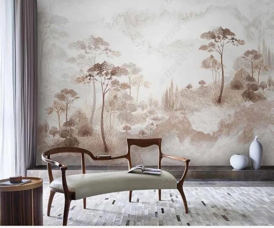 Abstract Trees Wallpaper Wall Mural, Mountains and Trees Wall Mural ...