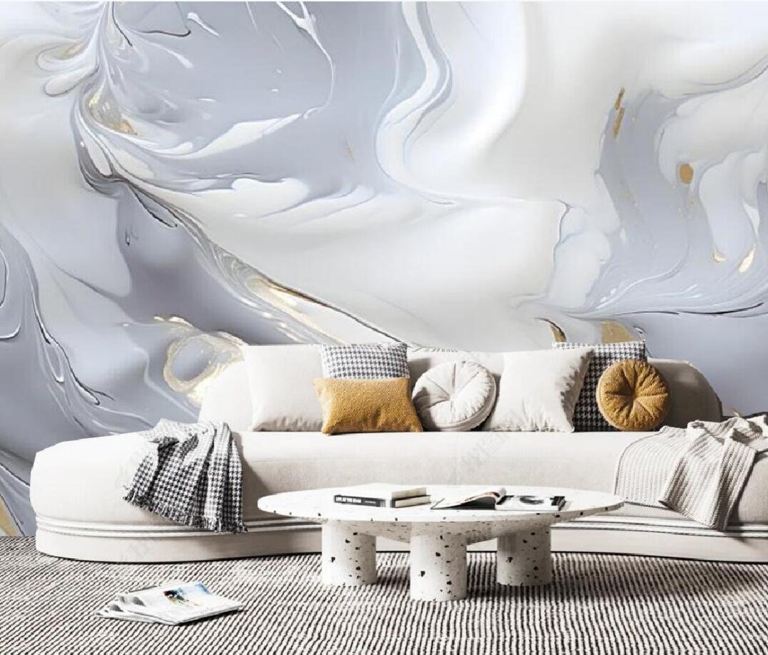 Abstract Marble Wallpaper Wall Mural Marble Grey and Golden - Etsy