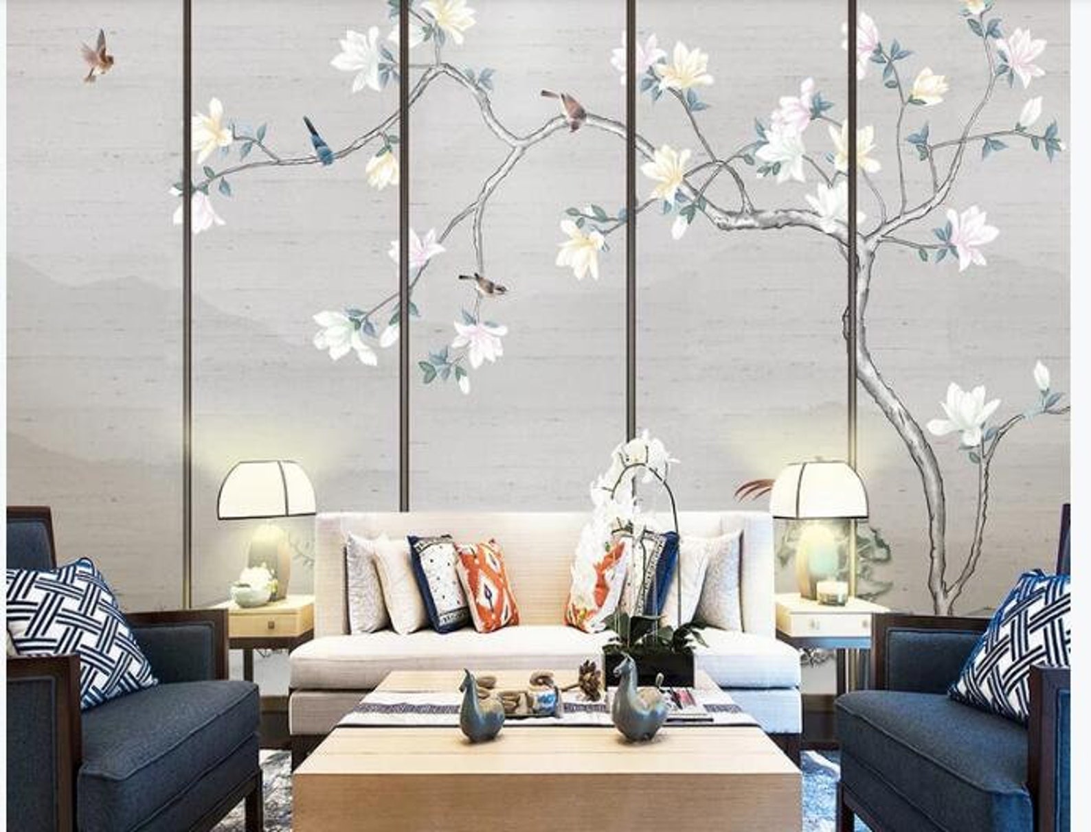 Fine Brushwork Magnolia Flower Wallpaper Wall Mural - Etsy