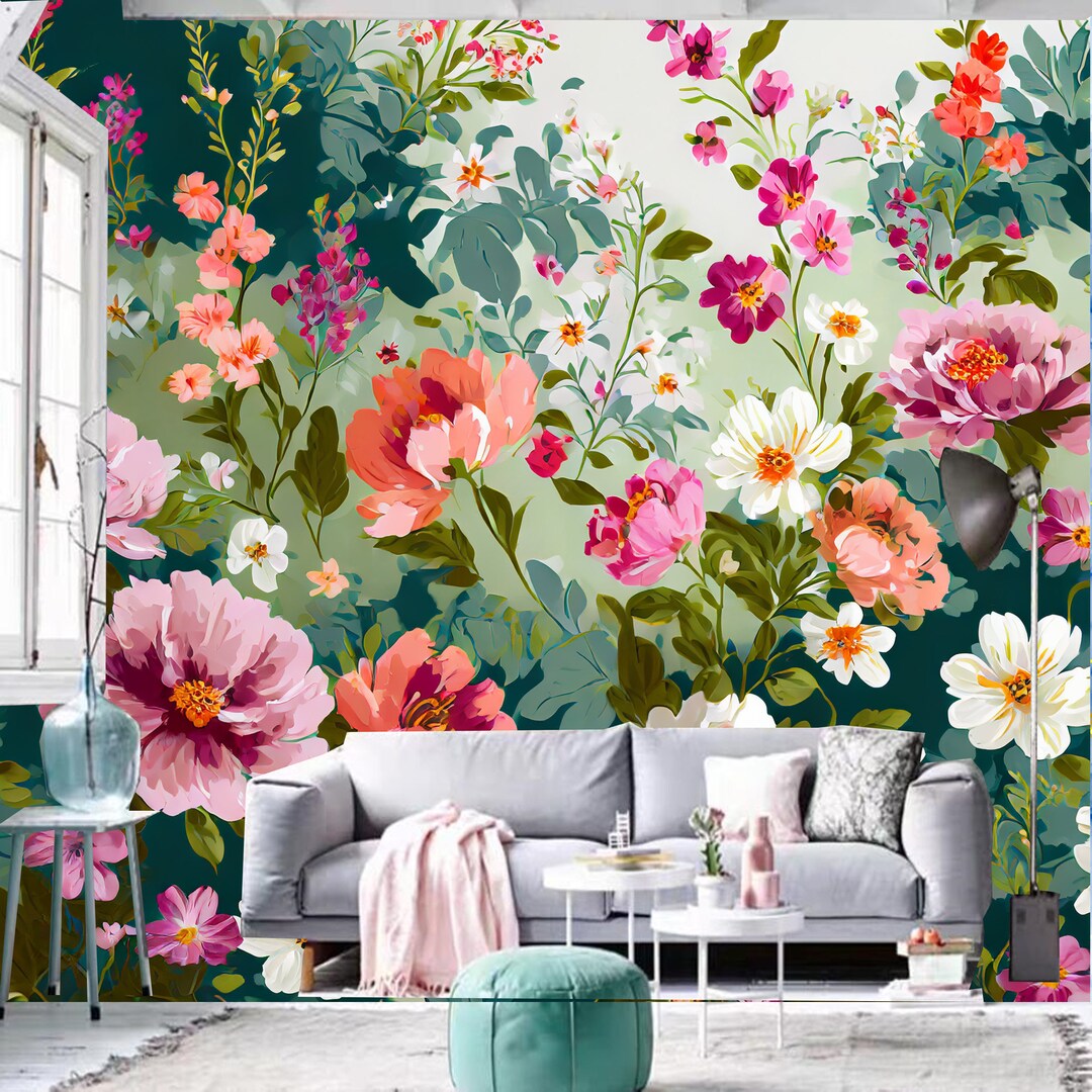 Abstract Watercolor Flowers Garden Wallapper, Spring Floral Design Art ...