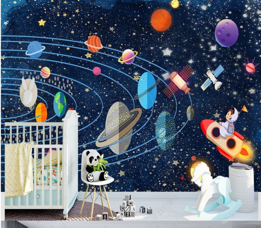 Original Cartoon Children's Room, Stars, Meteorites, Space, Kids Room ...