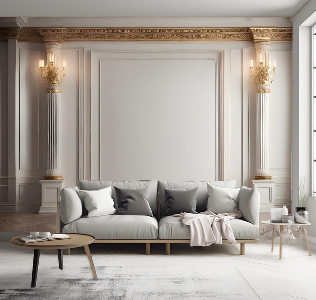 Classic Interior Wall Render Luxury Decorative White Wallpaper, Plaster ...