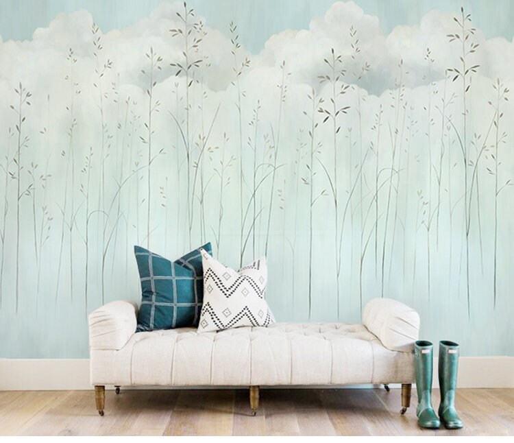 Cloudy Small Green Trees Wallpaper Wall Murals Fresh Simple - Etsy UK