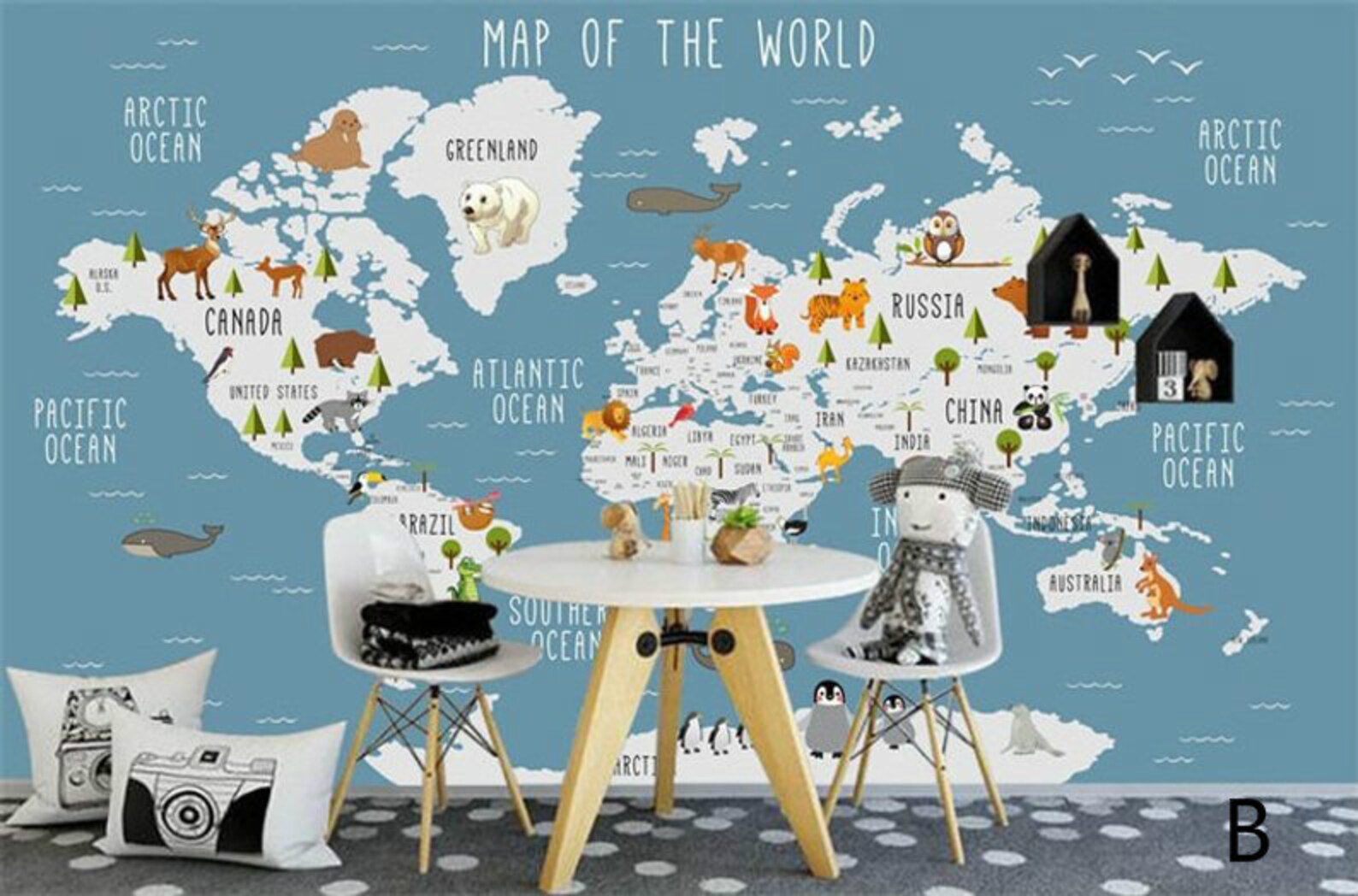 Kids World Map Wallpaper Wall Murals Animals Kids Children - Etsy