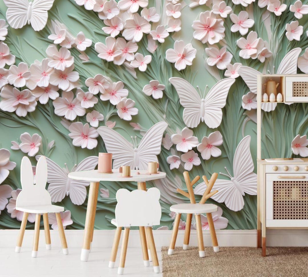 Butterflies Pattern Flower Art Wallpaper, 3D Flowers and Butterflies ...