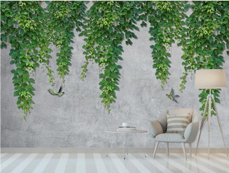 Green Fresh Spring Vines Wallpaper Wall Mural Vivid Green - Etsy