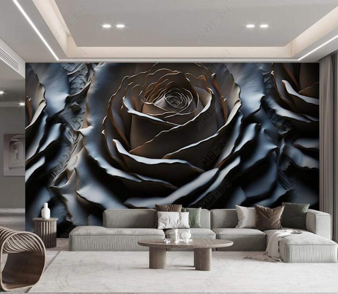 Vivid One Giant Rose Floral Wallpaper Wall Mural Dark Color - Etsy