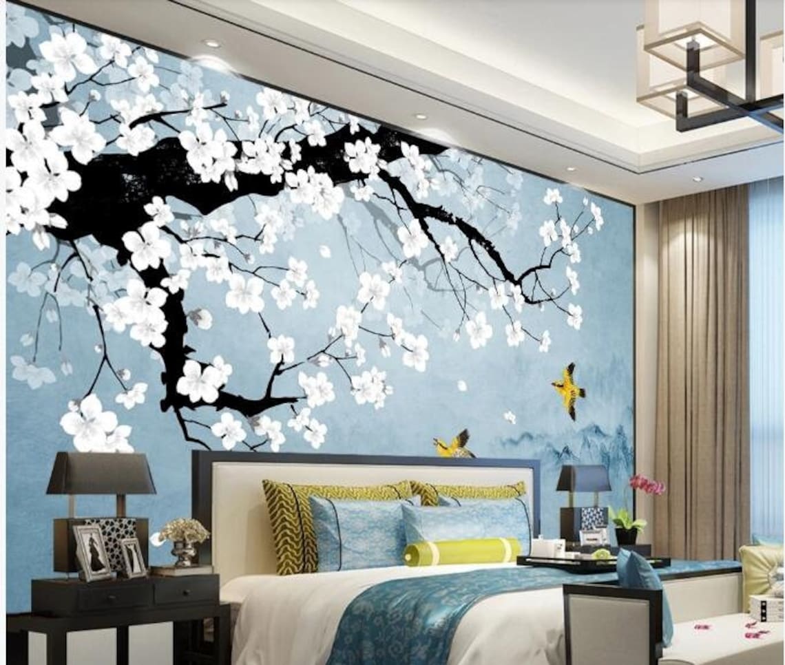 One Large Cherry Tree Chinoiserie Wallpaper Wall Murals - Etsy