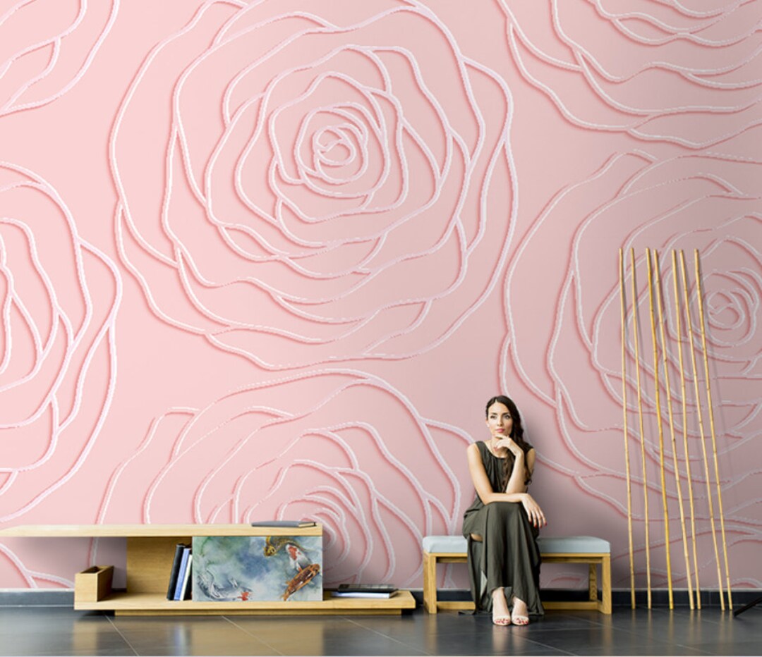 3D Pink Roses Flowers Floral Wallpaper Wall Mural, Minimalist Pink ...
