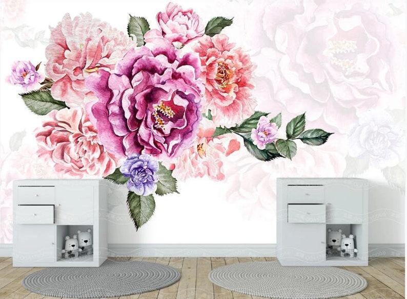 Giant Peony Flowers Floral Wallpaper Wall Mural Beautiful Big | Etsy