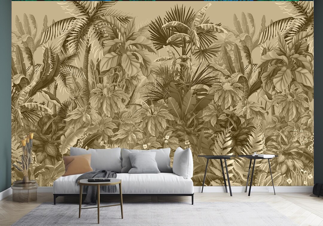 Tropical Forest, Jungle, Sepia Wallpaper, Oil Painting Tropical Plants ...