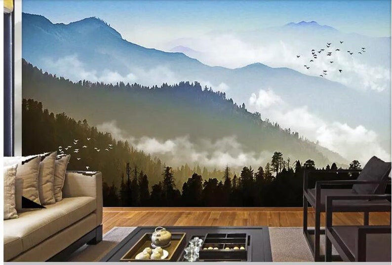 Ink Abstract Mountains Mistry Landscape Wallpaper Wall Mural - Etsy