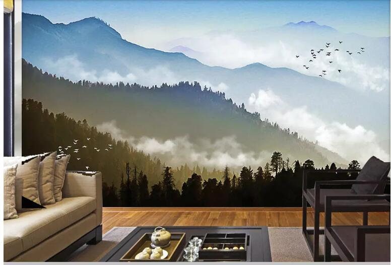 Ink Abstract Mountains Mistry Landscape Wallpaper Wall Mural | Etsy