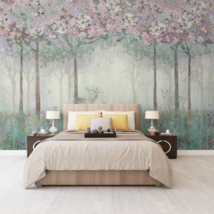 Oil Painting Vintage Flower Tree Wallpaper Wall Mural Shabby - Etsy