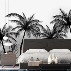 Sketch Black and White Coconut Trees Wallpaper Wall Mural, Tropical ...