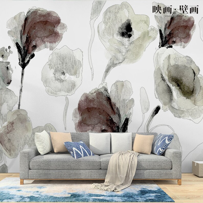 Abstract Poppy Flowers Floral Wallpaper Wall Mural Unique - Etsy