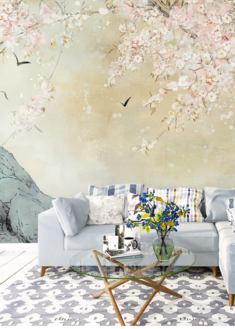 Cherry Blossom Tree With Birds Wallpaper Wall Mural Beautiful - Etsy