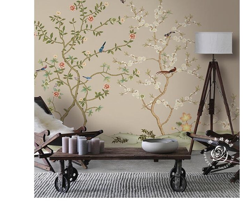 Hand Painted Cherry Blossom Trees Wallpaper Wall Mural Hand | Etsy