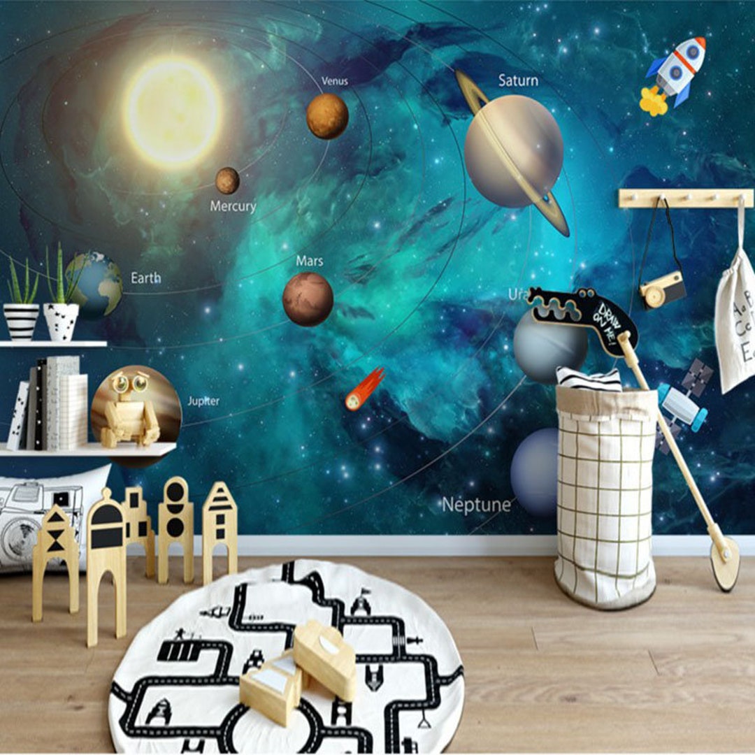 Hand Painted Space Mural: Planets, Universe, Kids Room Decor - Etsy