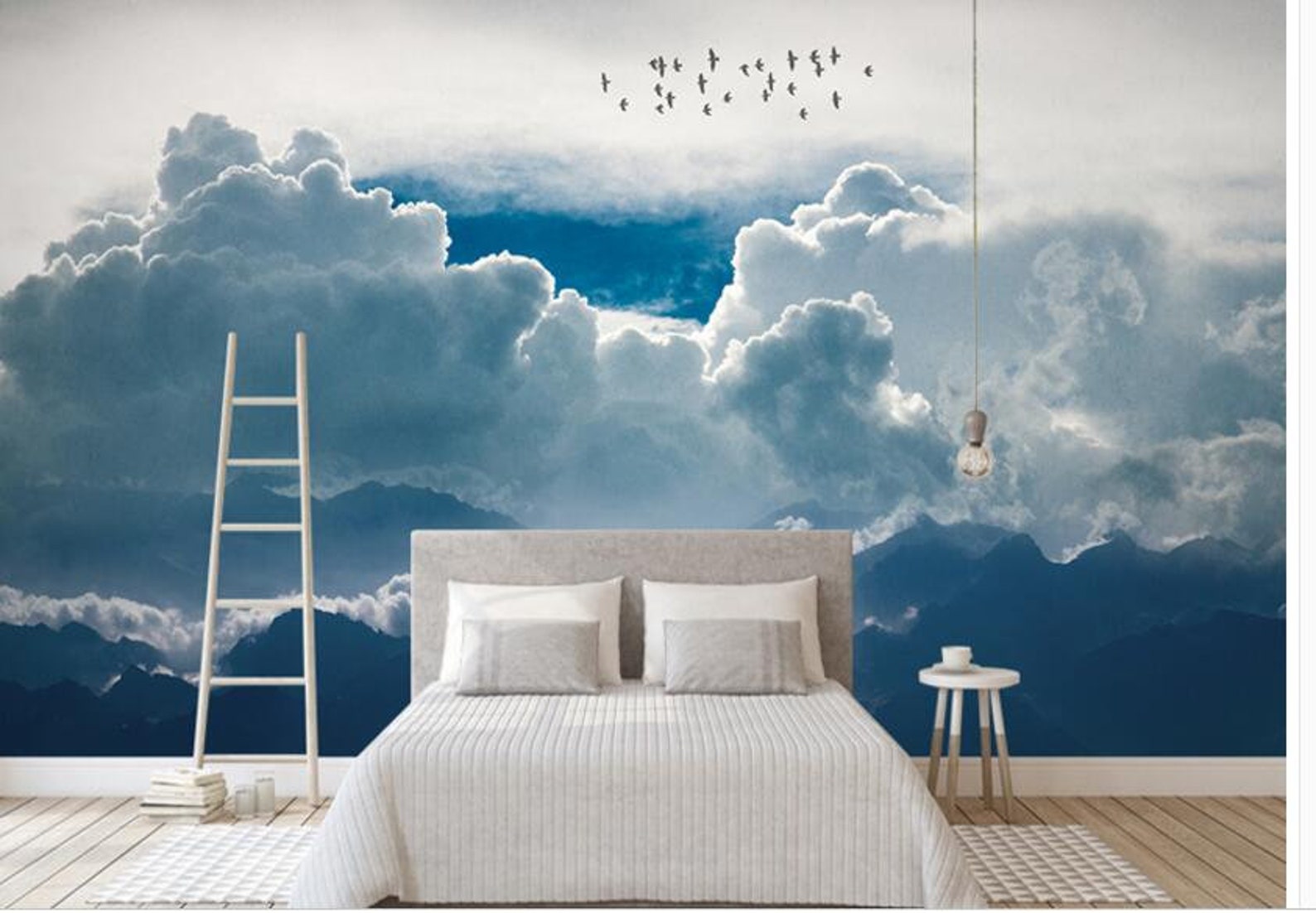 Hand Painted Blue Sky Clouds Wallpaper Wall Mural Beautiful - Etsy