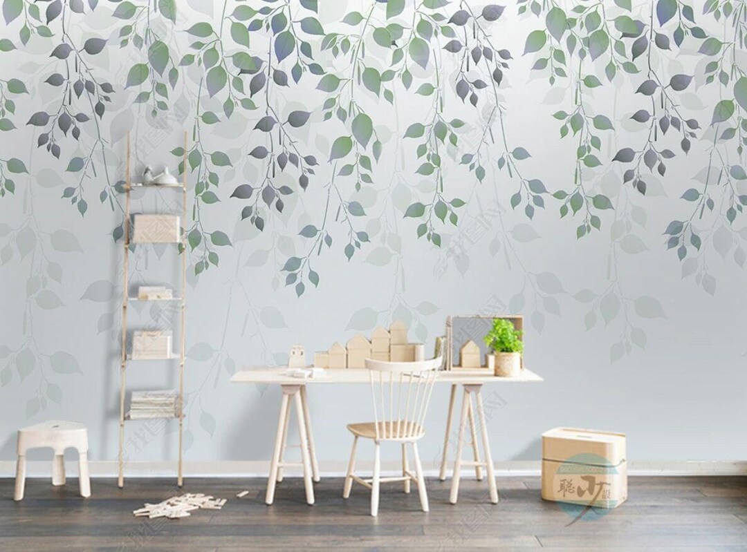 Watercolor Leave Vine Wallpaper Wall Mural Fresh Green Vine - Etsy