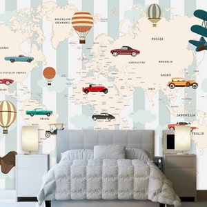 Lovely Cartoon World Map Nursery Wallpaper Wall Mural, World Map With ...