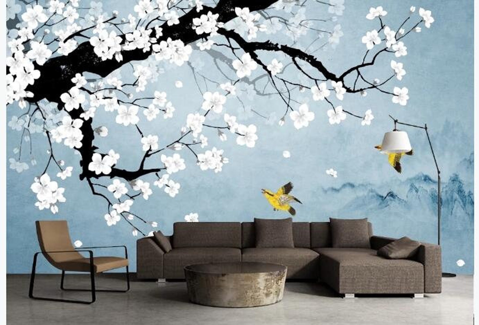 One Large Cherry Tree Chinoiserie Wallpaper Wall Murals - Etsy