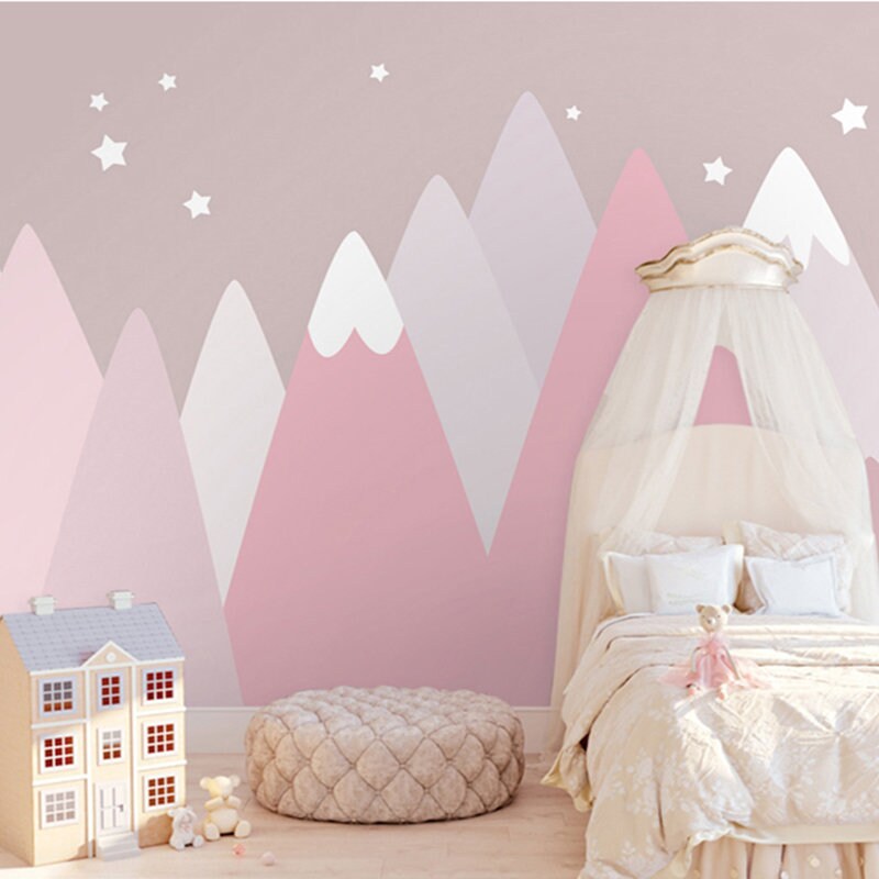 Handgemalt Dusty Pink Geometrische Berge Tapete Wand wandbild - Etsy.de