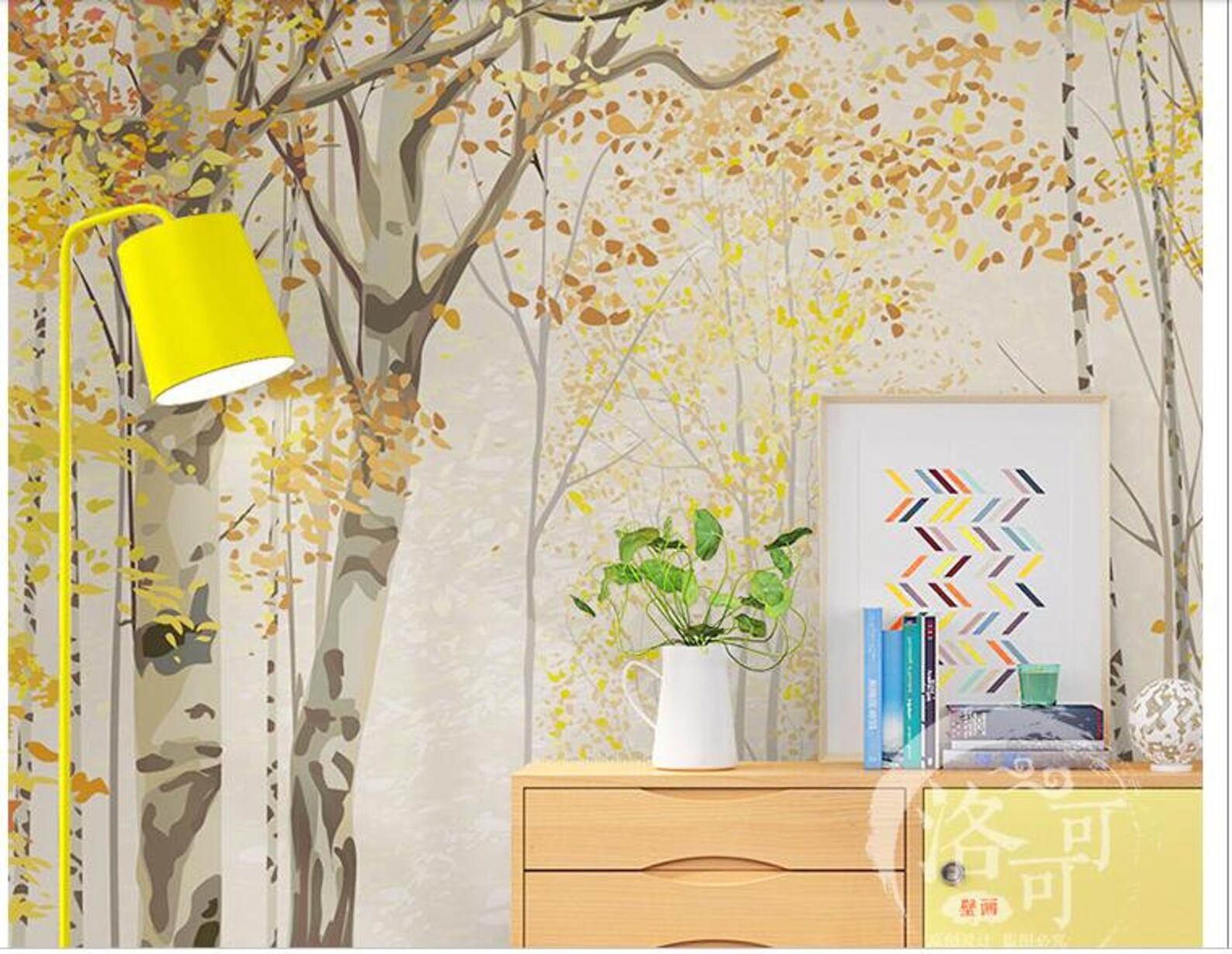 Auntumn Maple Tree Wallpaper Wall Mural Hand Painted Maple | Etsy