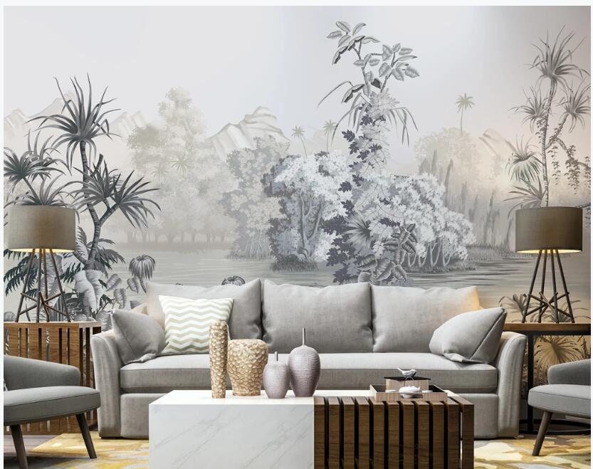 Retro Shabby Rainforest Jungle Trees With Mountains Wallpaper - Etsy