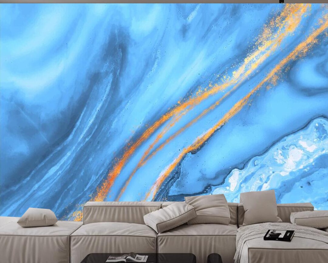 Abstract Blue Marble Paint Background Wallpaper Wall Mural, Blue ...