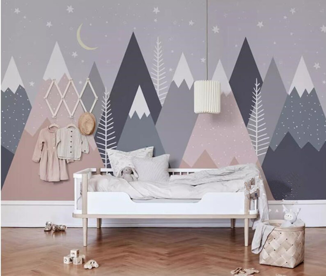 Geometric Mountain Peaks Wallpaper Mural: Kids Nursery Wall Decor - Etsy