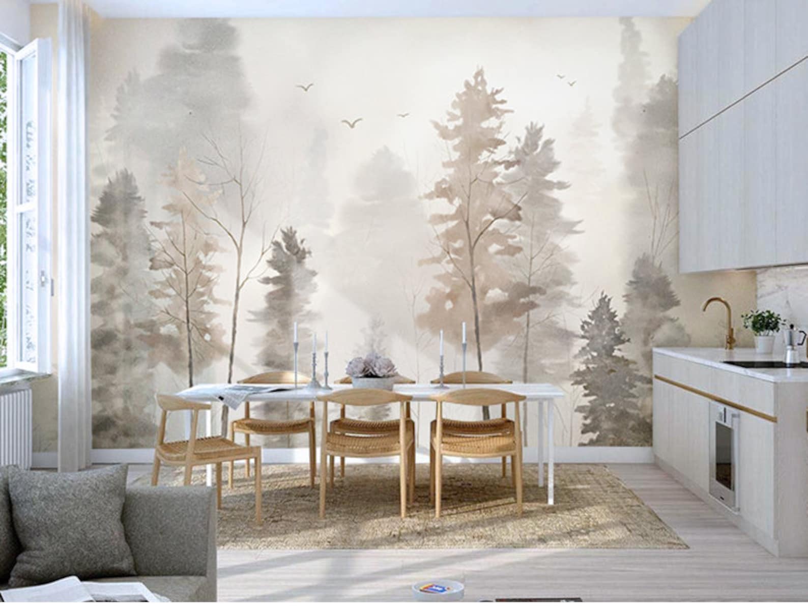 Hand Painted Plant Forest Trees Wallpaper Wall Mural Trees - Etsy