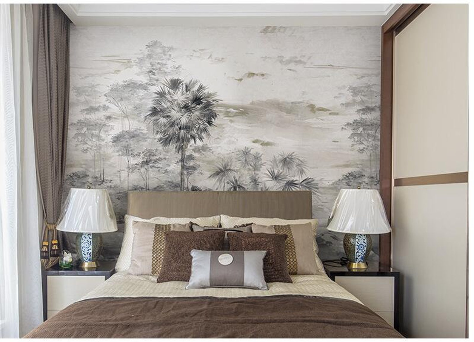 Grey Trees Landscape Wall Mural: Hand Painted Sketch Wallpaper - Etsy