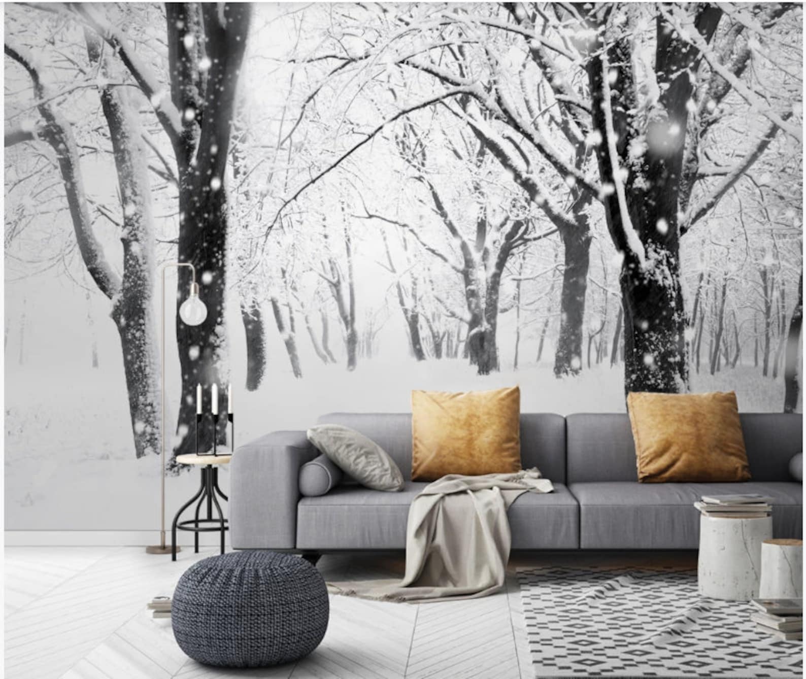 Snow Trees Winter Trees Wallpaper Wall Mural Birch With Snow - Etsy