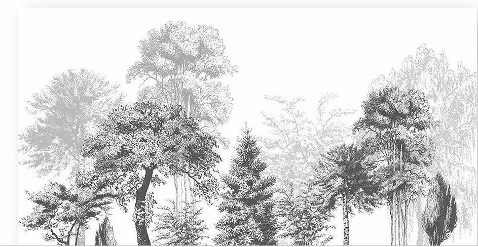 Hand Painted Abstract Pine Trees Wallpaper Wall Mural | Etsy