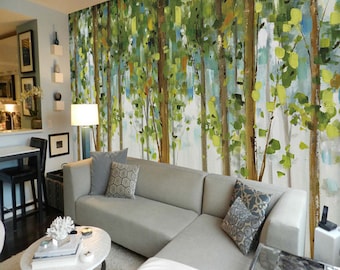 Abstract Hand Painted Trees Forest Wallpaper Wall Mural | Etsy Canada