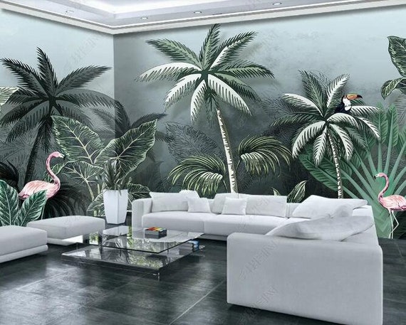 Tropical Rainforest Plants Wall Mural Wallpaper Green | Etsy