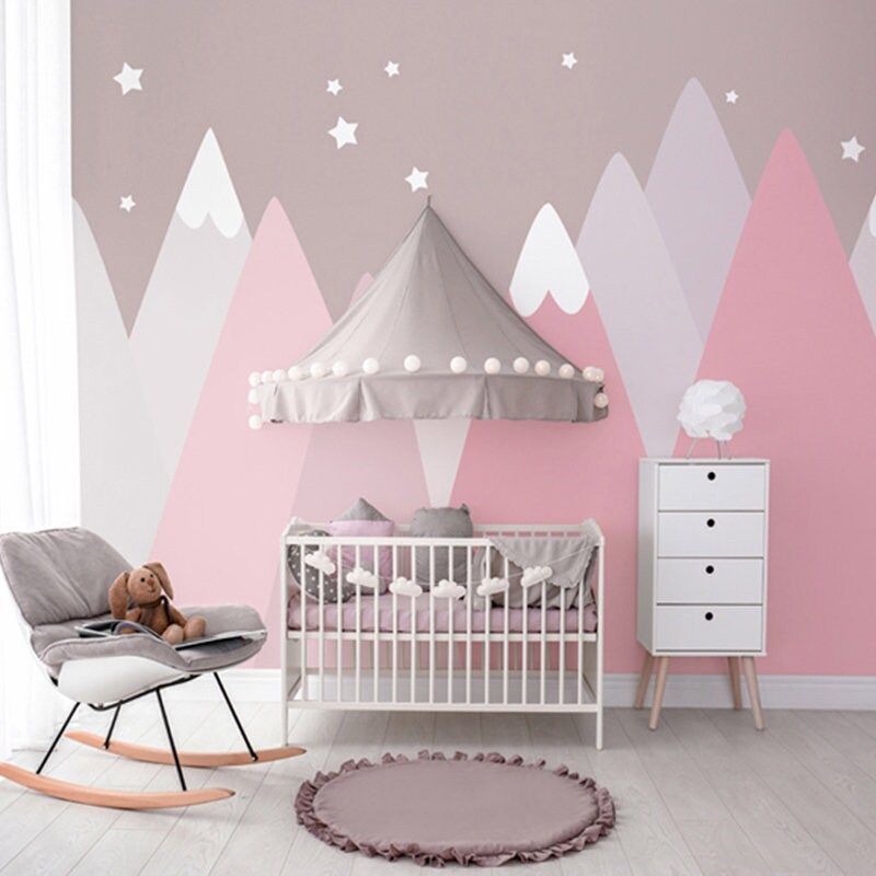 Handgemalt Dusty Pink Geometrische Berge Tapete Wand wandbild - Etsy.de