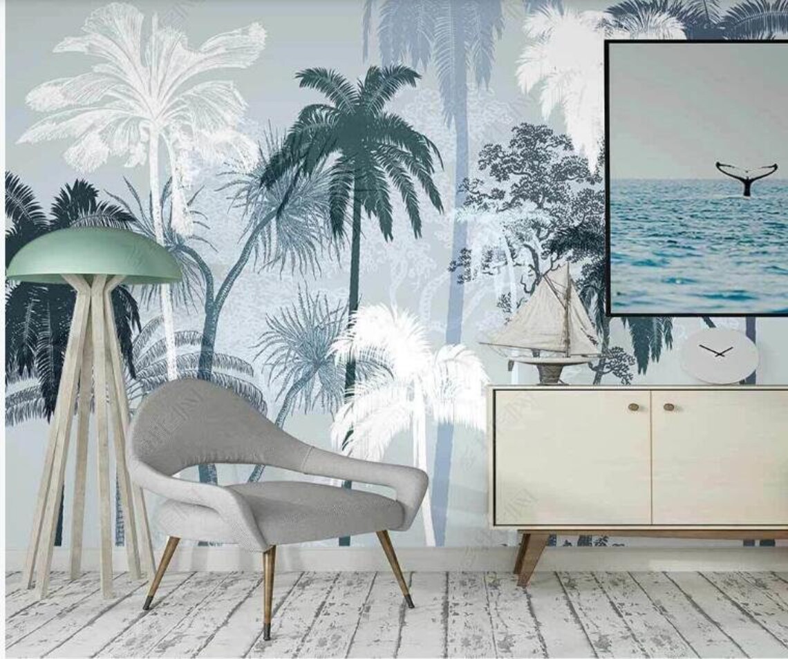 Tropical Plant Bush Coconut Tree Wallpaper Wall Mural Trees | Etsy