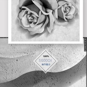 Grey Background Two Big Roses Flowers Floral Wallpaper Wall - Etsy