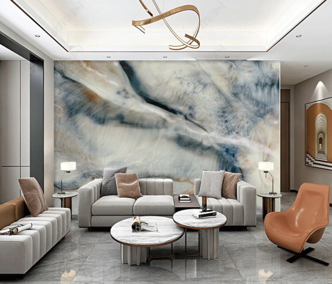 Aquarelle Marble Wallpaper Wall Mural, Blue-gray Abstract Marble Mural ...