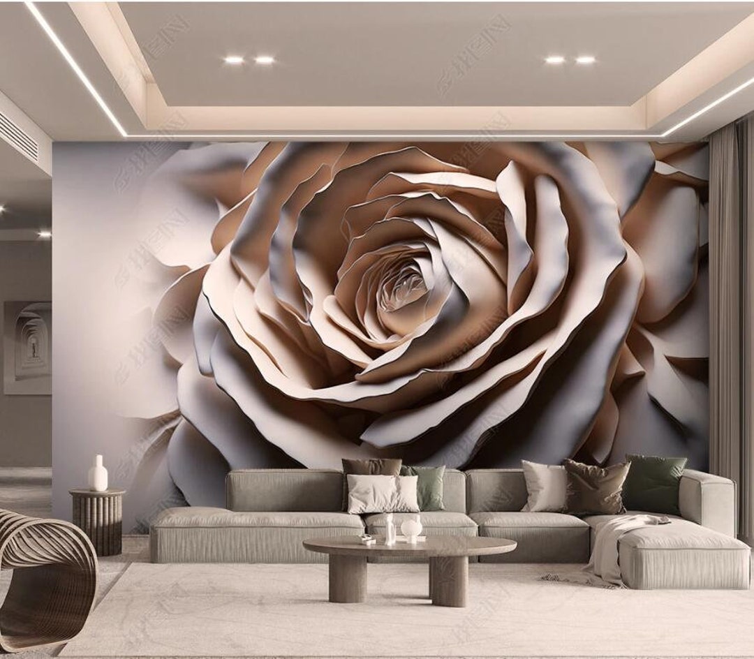 Vivid One Giant Rose Floral Wallpaper Wall Mural, One Big Coffee Rose ...